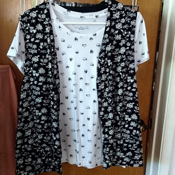 Women's Collection | Jackets & Coats | Vest Black And White Floral ...